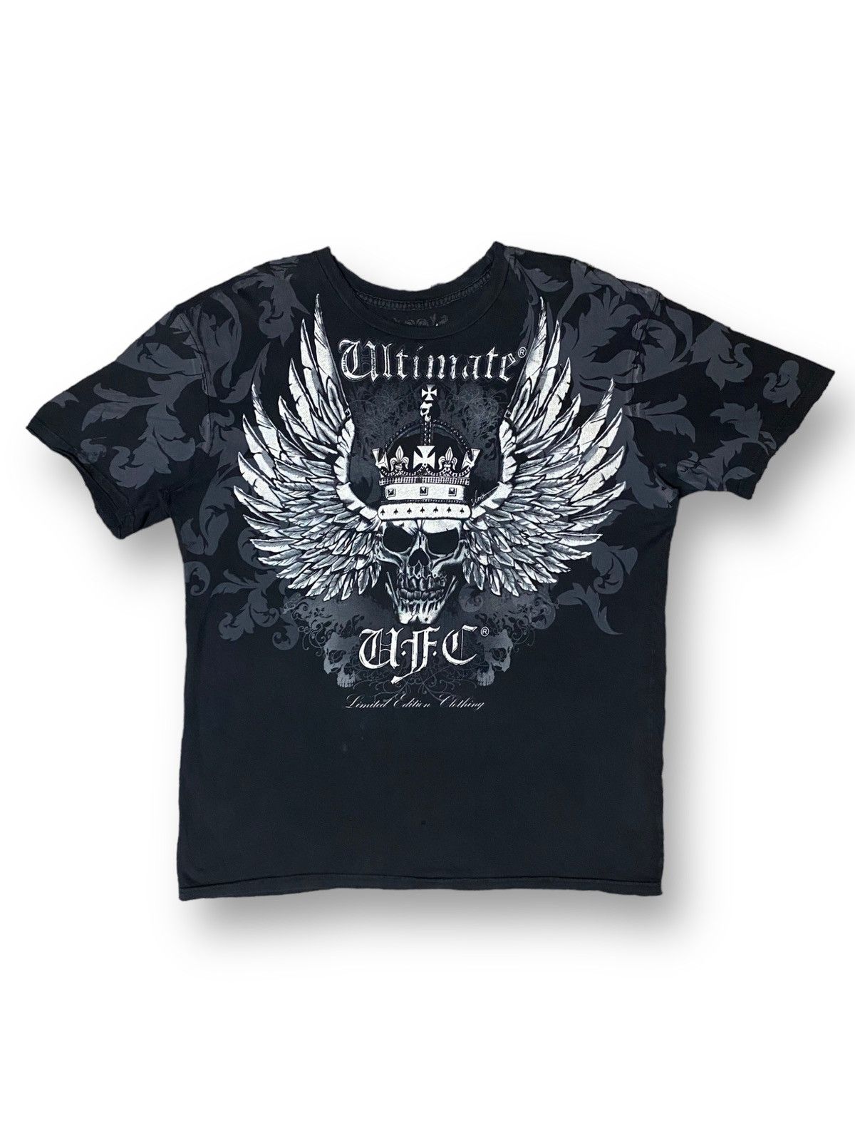 Affliction ULTIMATE UFC ART KING SKELETON WINGS WITH CROWN DISTRESSED ...