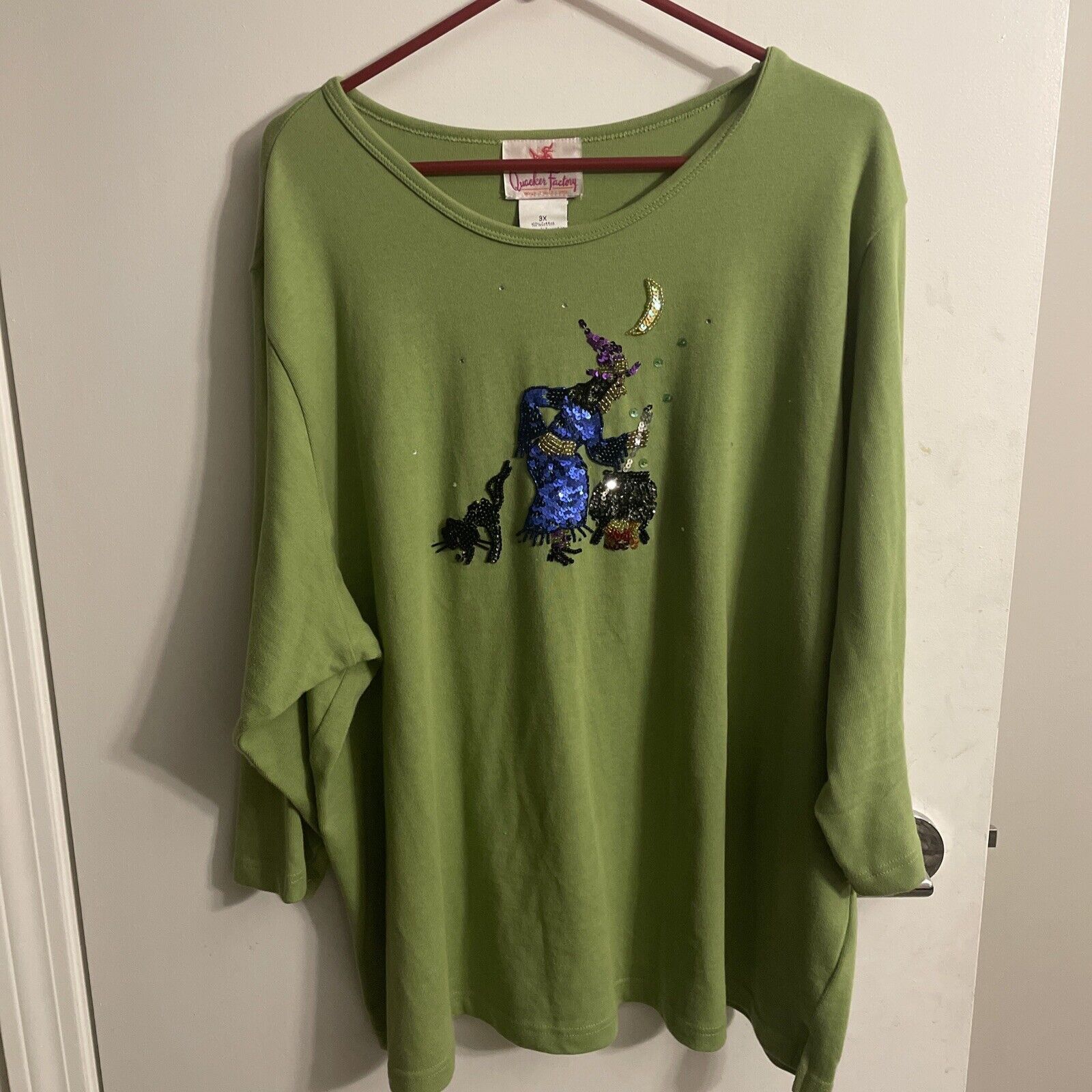 Vintage Woman QUACKER FACTORY Halloween Sweater Witch Cat 3X Same Day ...