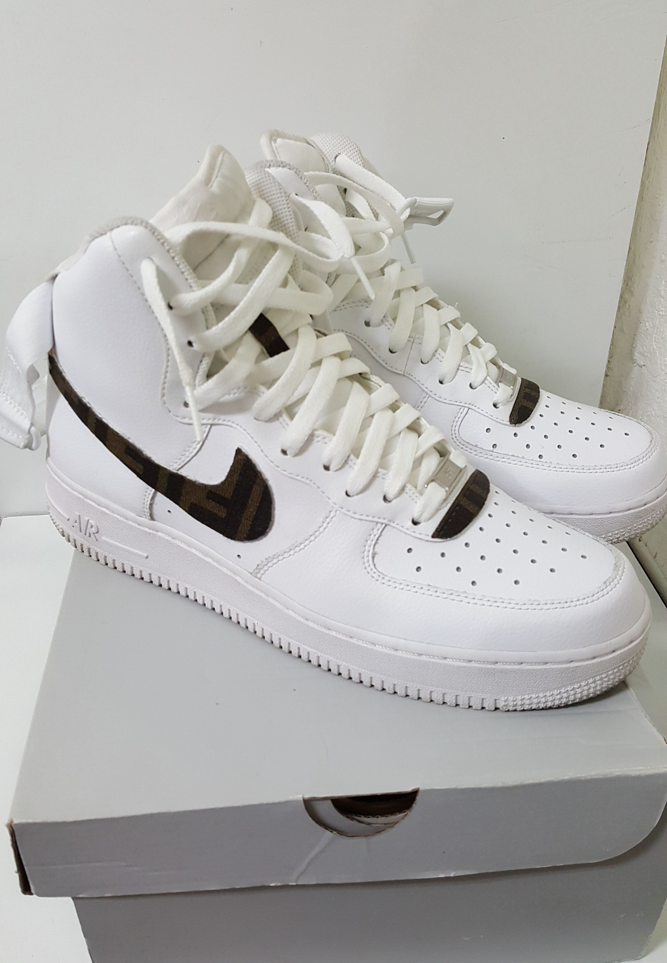 Custom × Fendi × Nike Custom AF1 x Fendi Hi-Top Shoes Sz 10 | Grailed