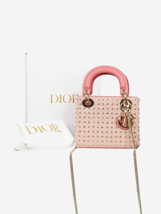 Dior Pink crystal embellished mini Lady Dior top-handle bag | Grailed