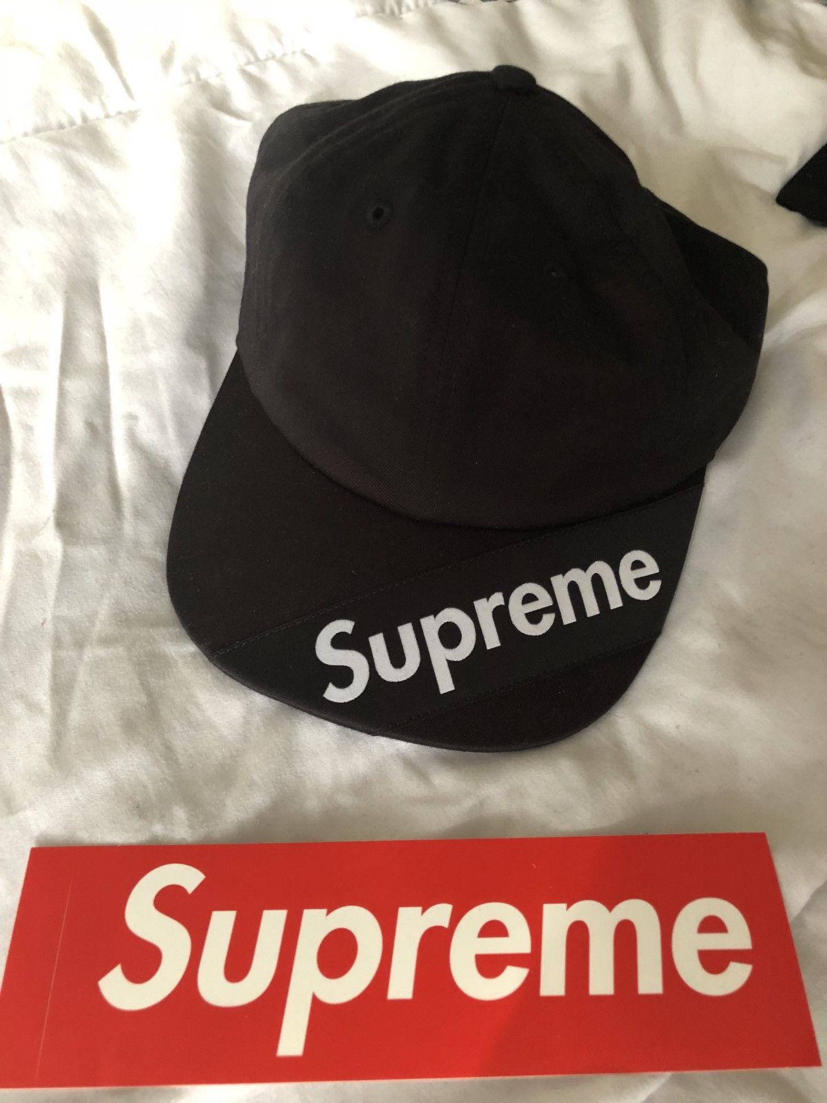 Supreme Visor Label 6 Panel Black Cap | Grailed