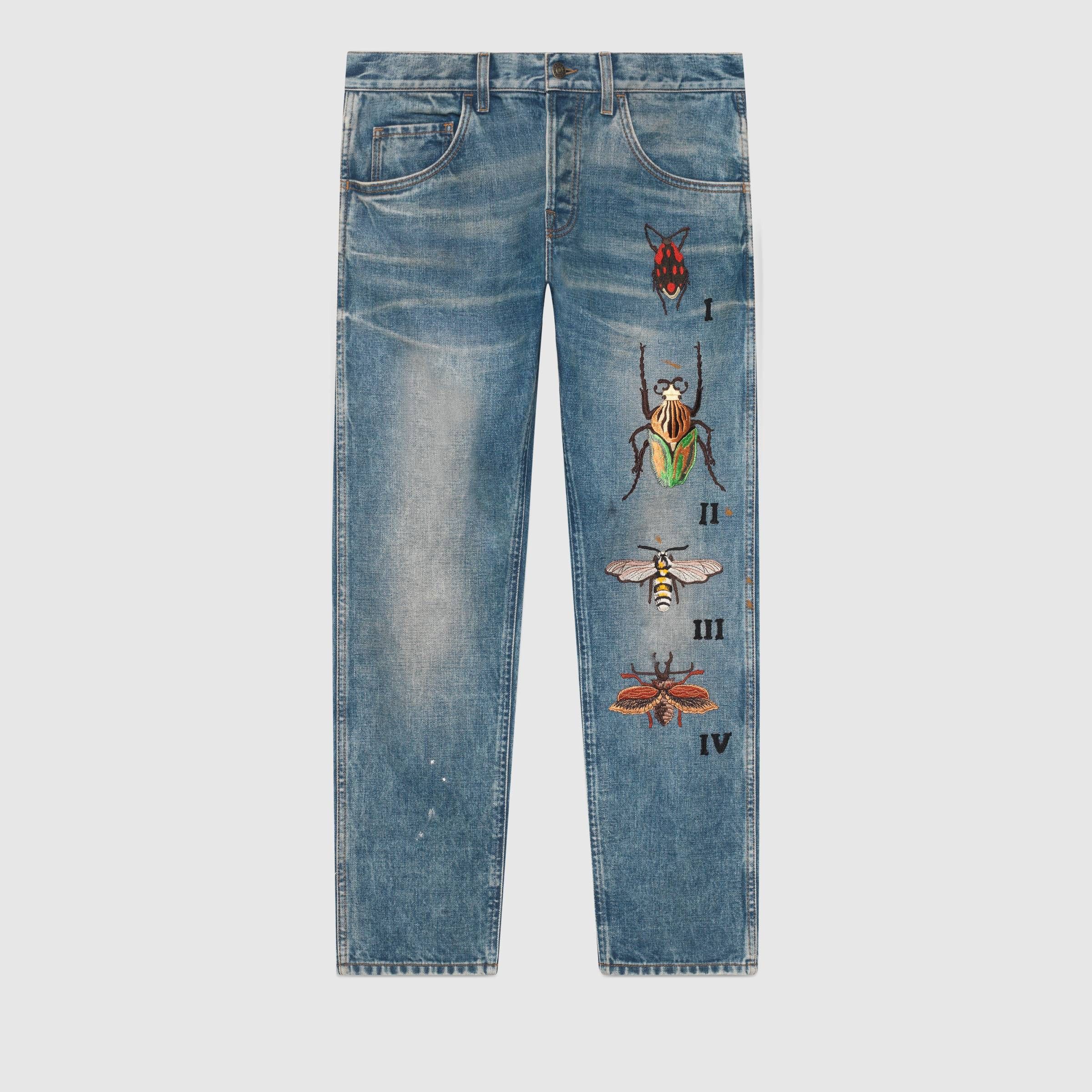 Gucci Tapered denim pant with insects embroidery | Grailed