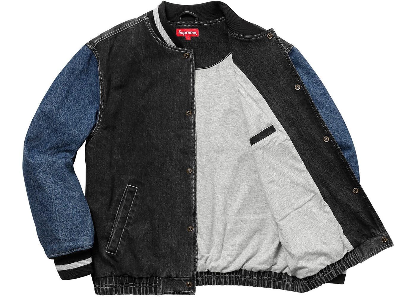 Supreme Supreme Denim Varsity Jacket Black/Jean Small | Grailed