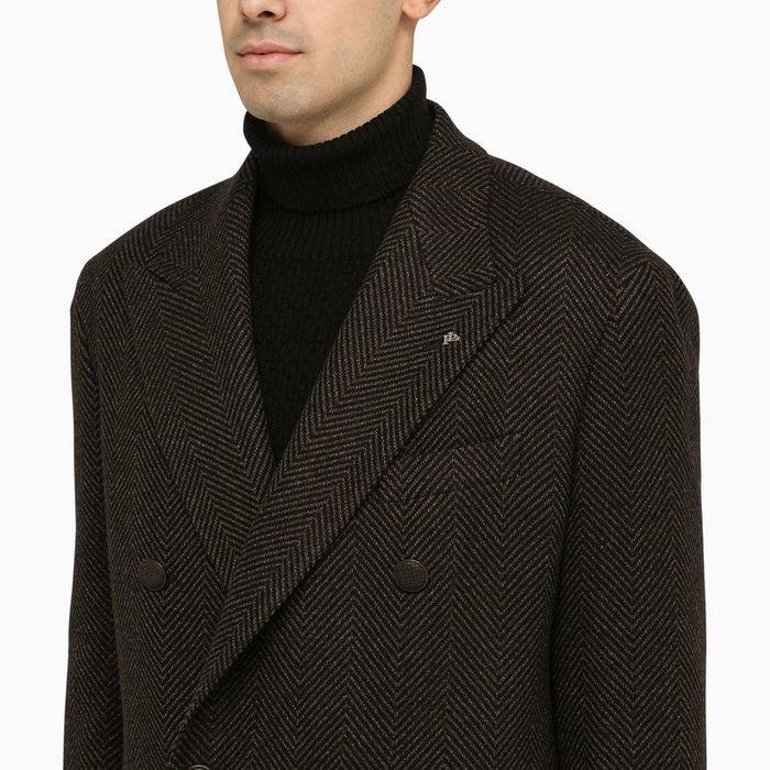 Tagliatore Tagliatore Brown Herringbone Double-Breasted Coat | Grailed