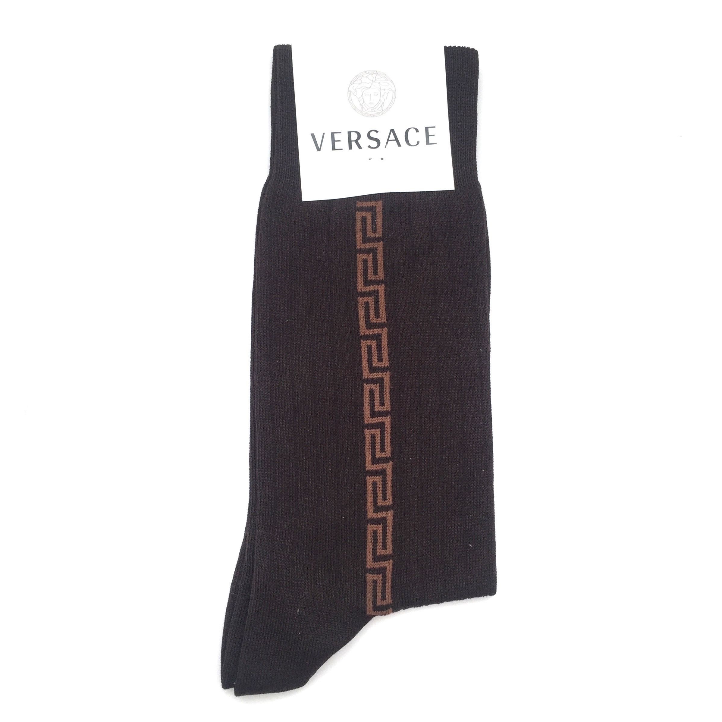 Versace Brown Ribbed Greek Key Socks | Grailed