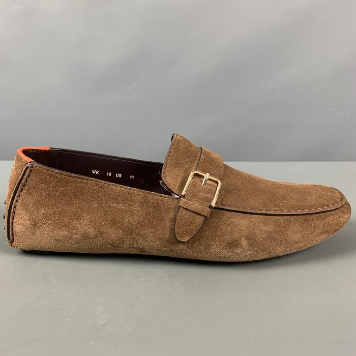 Santoni Brown Suede Drivers Loafers | Grailed
