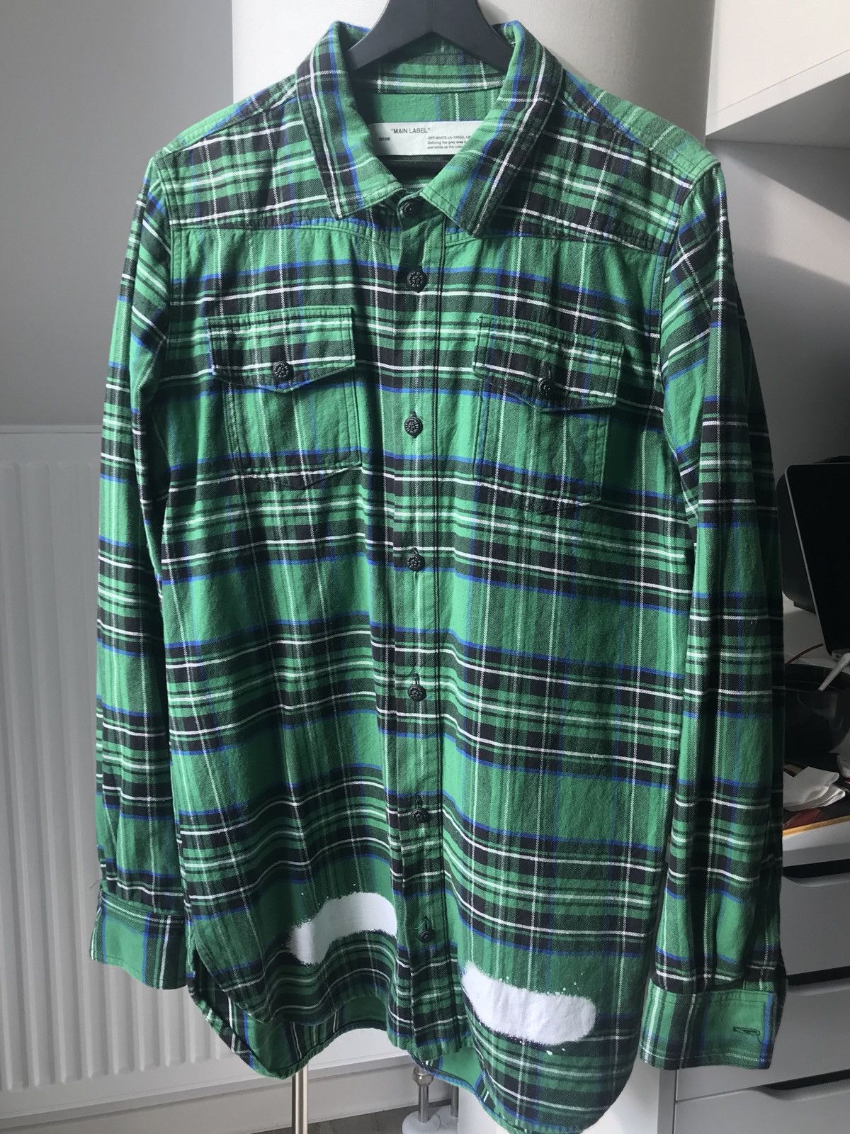 Off-White Green Spray Off-White Flannel | Grailed