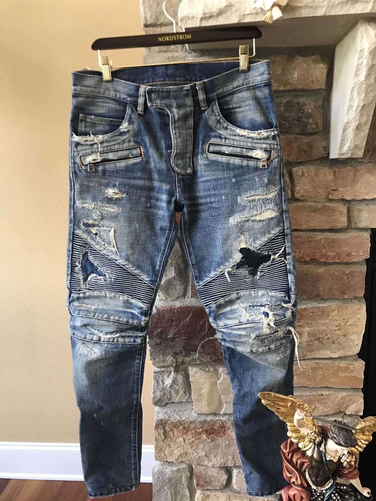 Balmain BALMAIN 18CM DESTROYED BIKER DENIM JEANS | Grailed