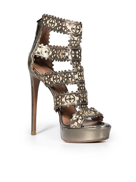 Alaia Metallic Leather Laser-Cut Platform Heels | Grailed