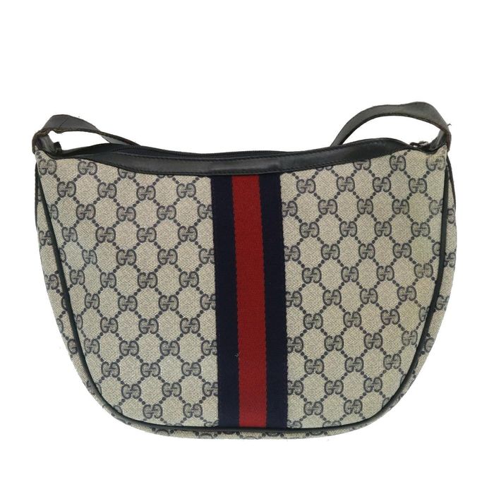 Gucci GUCCI Sherry Line GG Canvas Shoulder Bag PVC Leather Navy Red ...