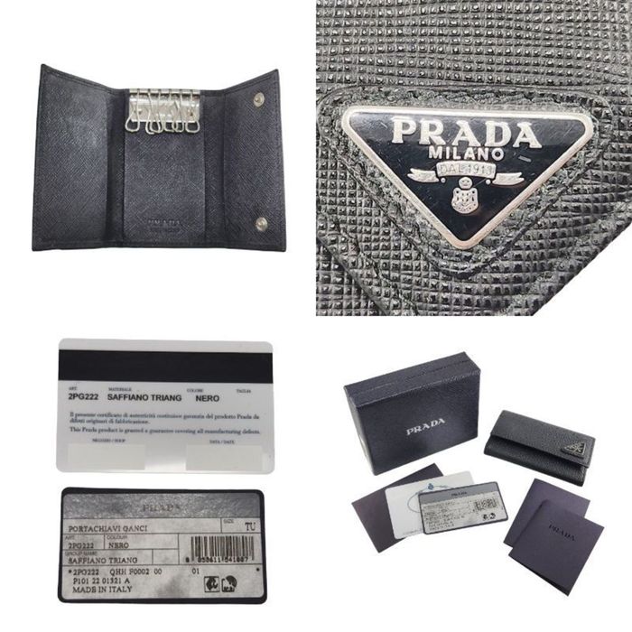 Prada Prada Saffiano 6 Lotus Key Case 2PG222 Black Triangular Plate ...