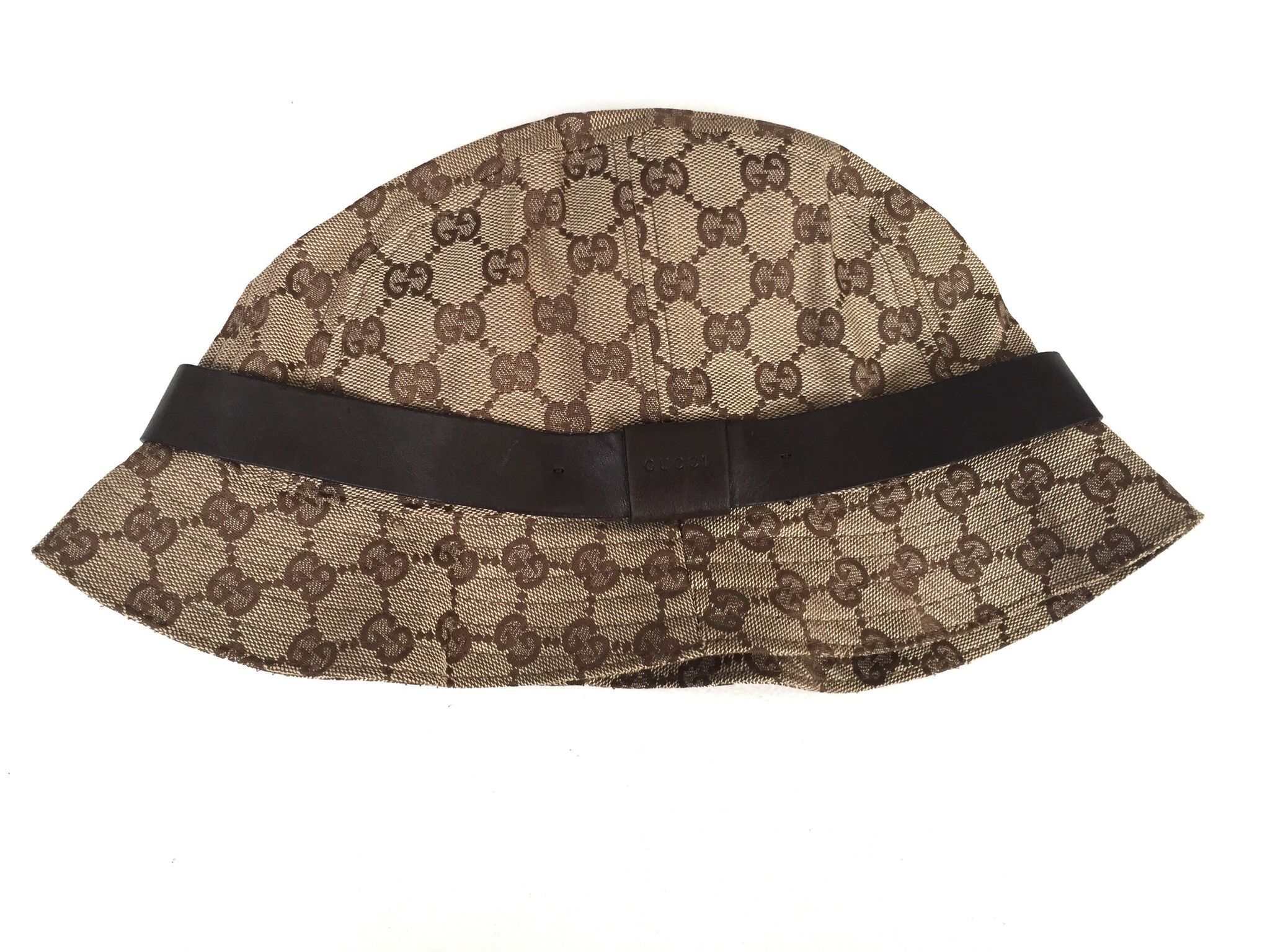 Gucci Iconic Vintage Gucci Monogram Bucket Hat With Leather Attach ...