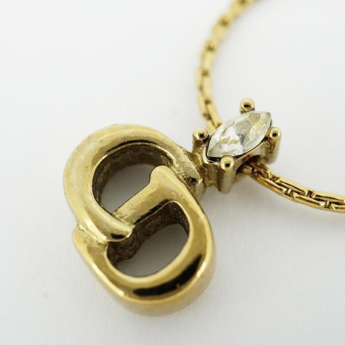 Dior Christian Dior Necklace CD Logo Rhinestone GP Plated Gold Ladies ...