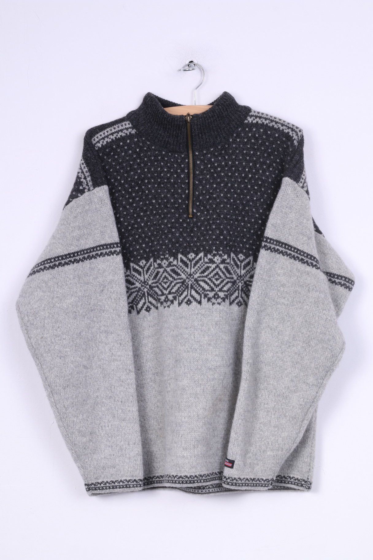 Norwool Norwool Mens L Jumper Norway Nordic Print Grey Wool Knitwear ...