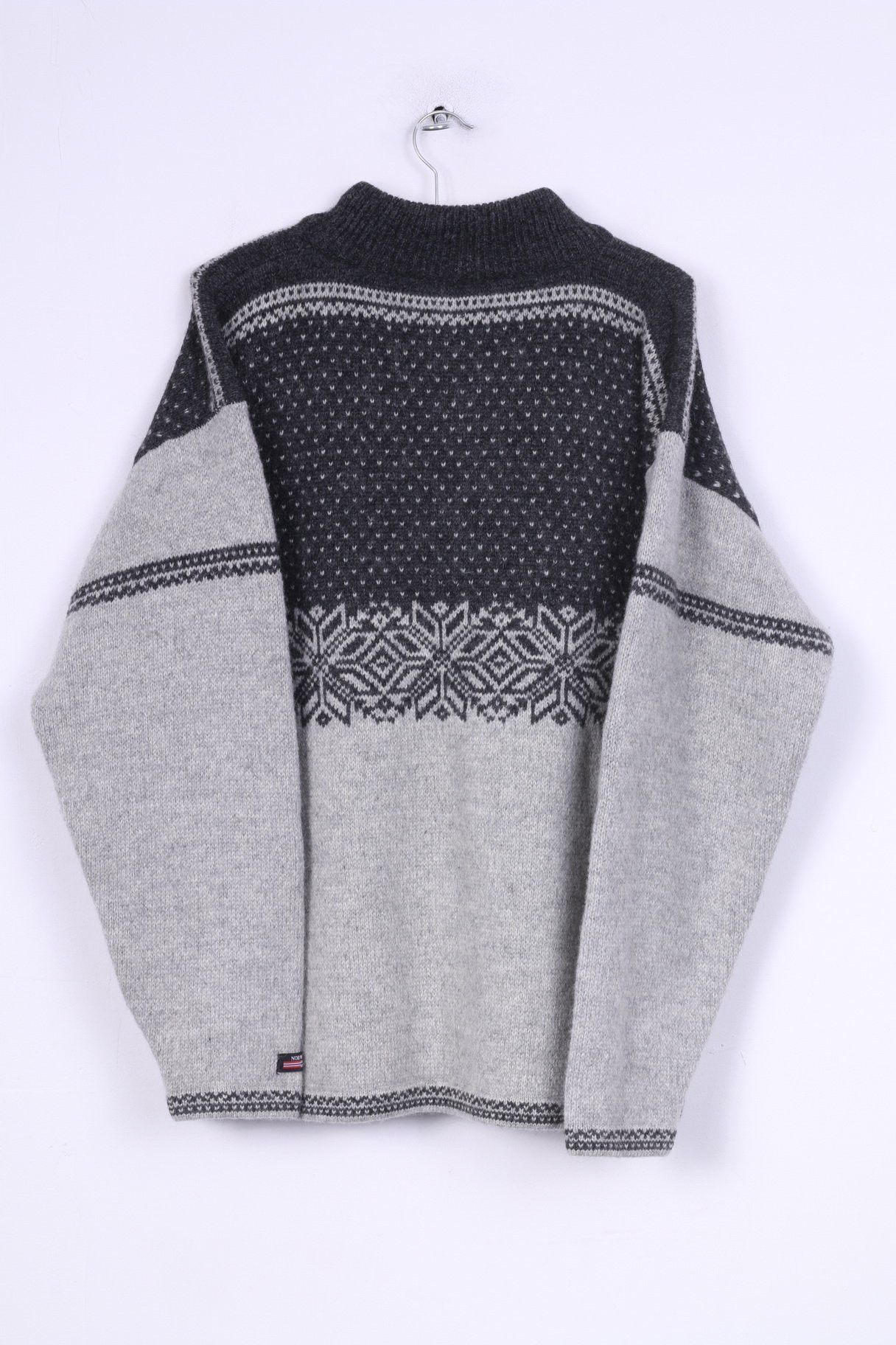 Norwool Norwool Mens L Jumper Norway Nordic Print Grey Wool Knitwear ...