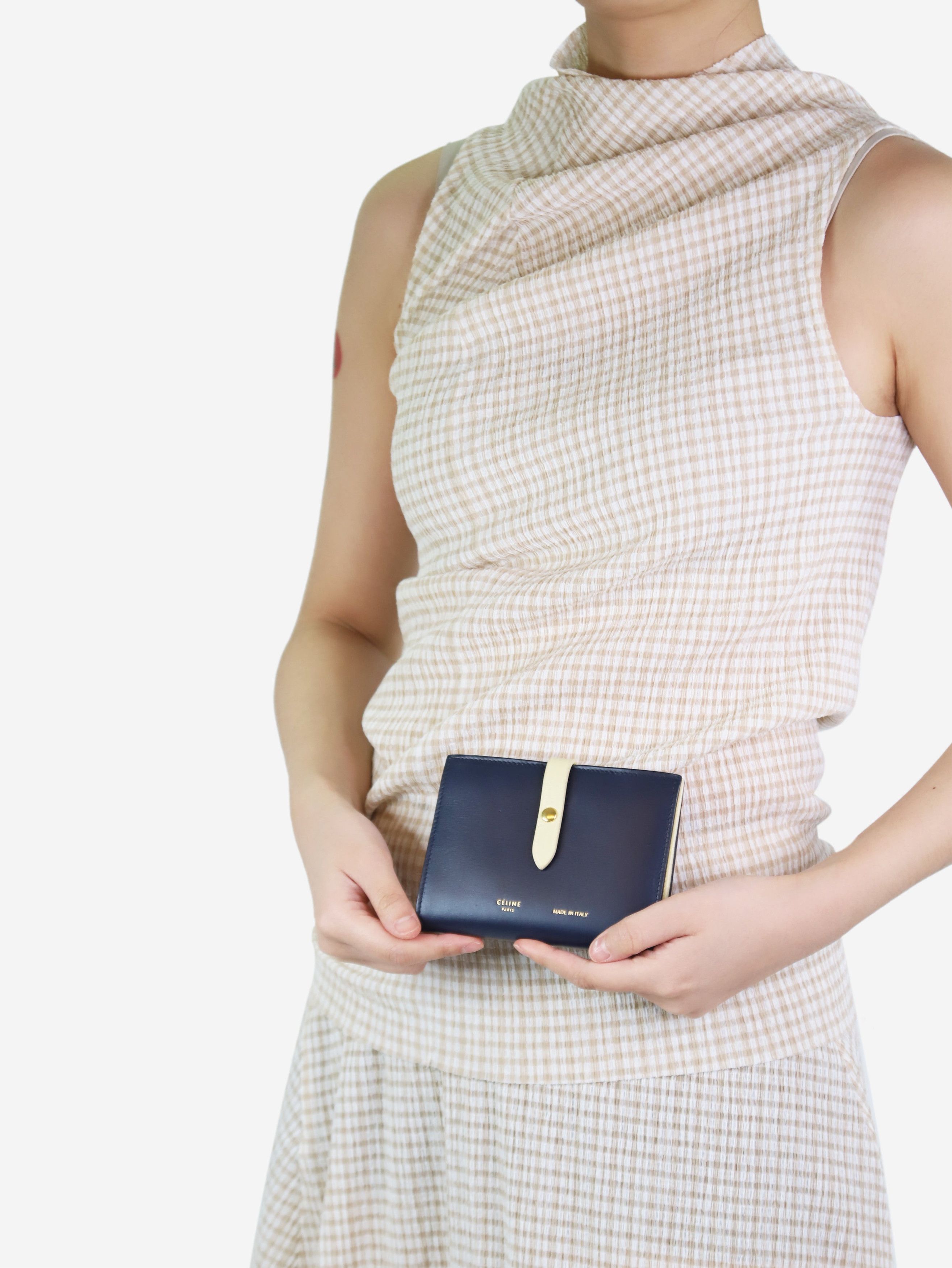 Celine Navy small leather wallet | Grailed