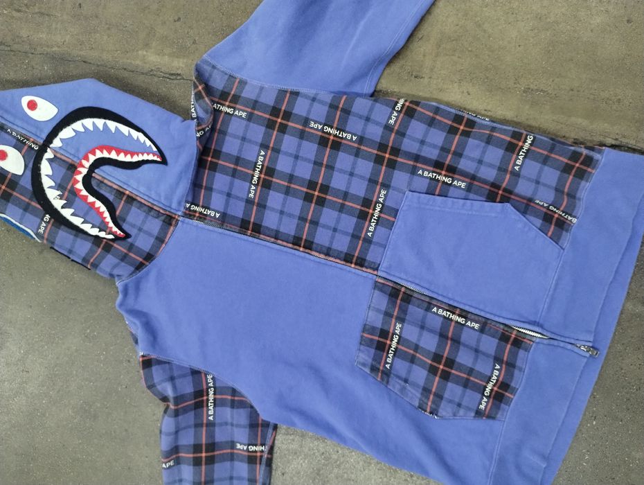 Bape Bape Plaid Full Zip Shark Hoodie | Grailed