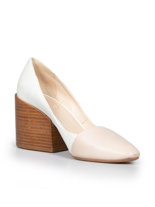 Chloe Beige & White Leather Block Heel Pumps | Grailed