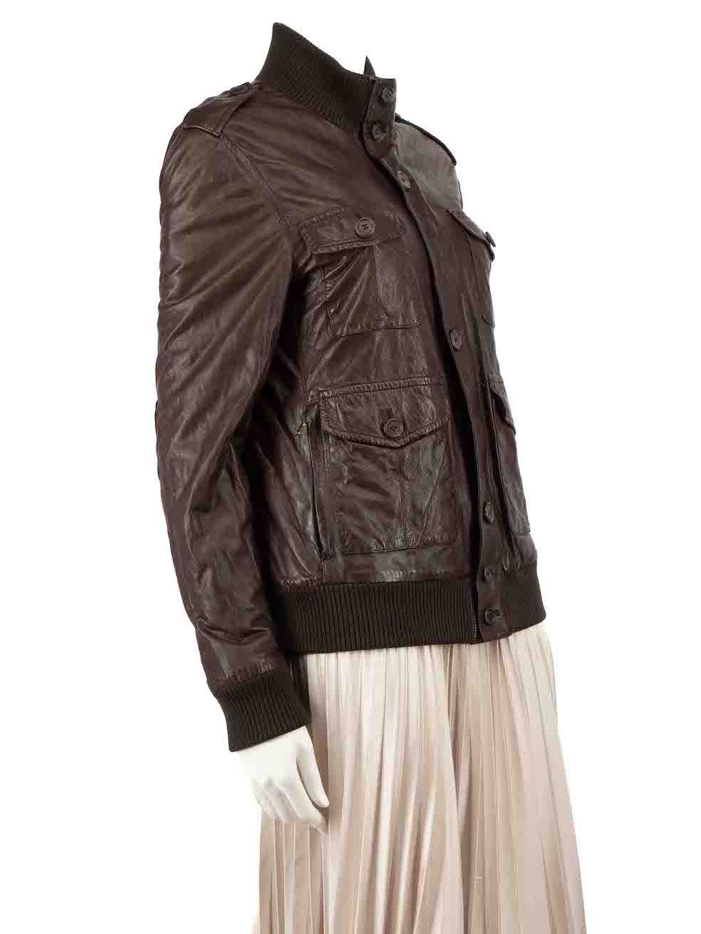 Prada Brown Leather Wool Trimmed Bomber Jacket | Grailed