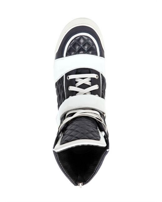 Balmain balmain navy + white quilted leather high tops | Grailed