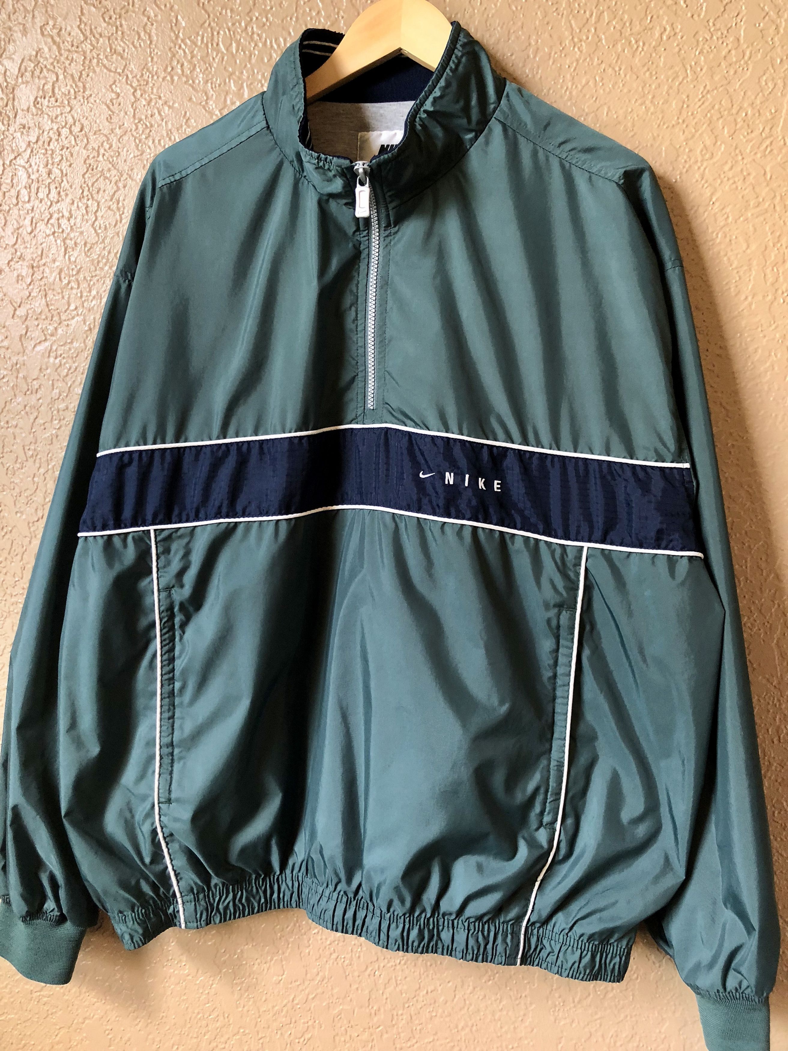 Nike 90s Nike Grid Stripe Logo Piping Big Tag Green / Navy 1/4 Zip ...