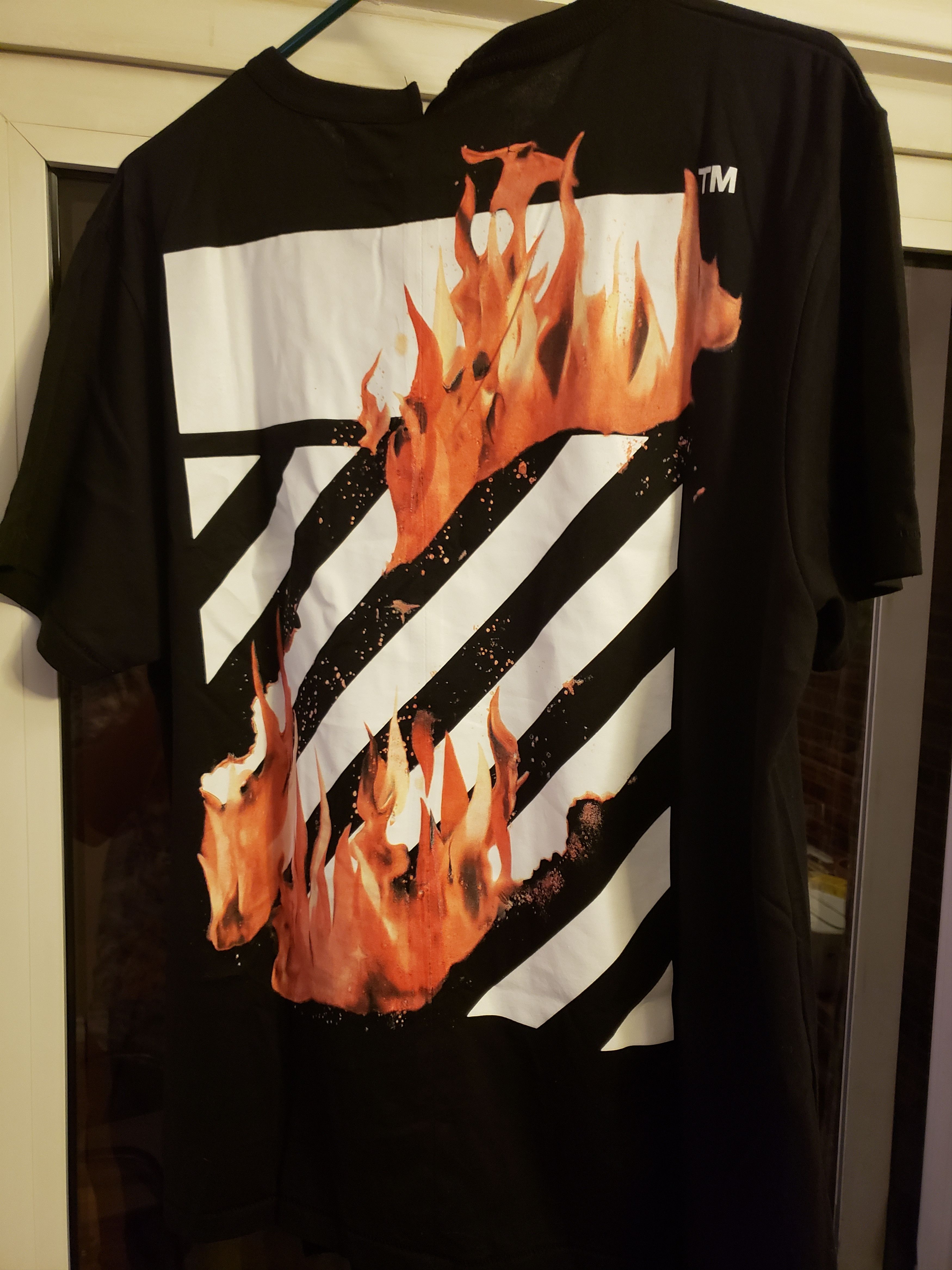 Off-White Fire Print Asymmetrical Tshirt | Grailed