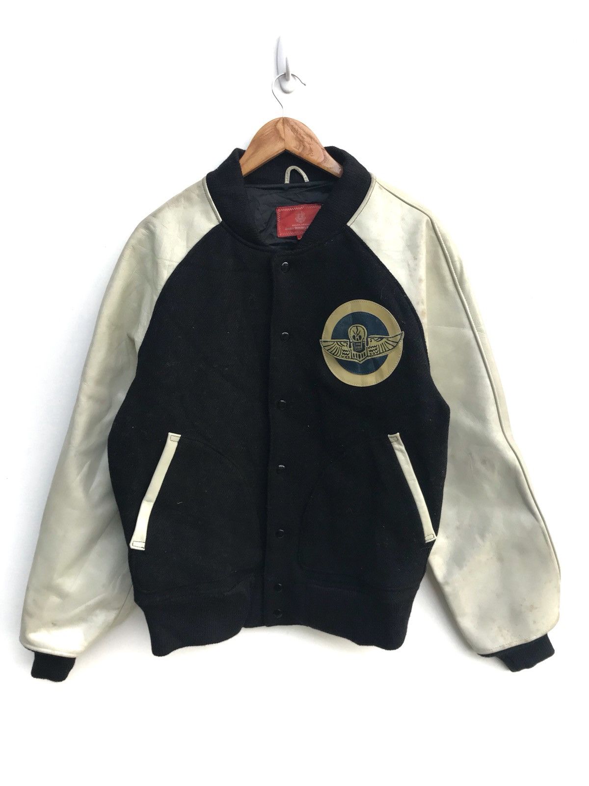 Avirex Vintage Avirex Wool Leather Skull Logo Bomber Jacket | Grailed