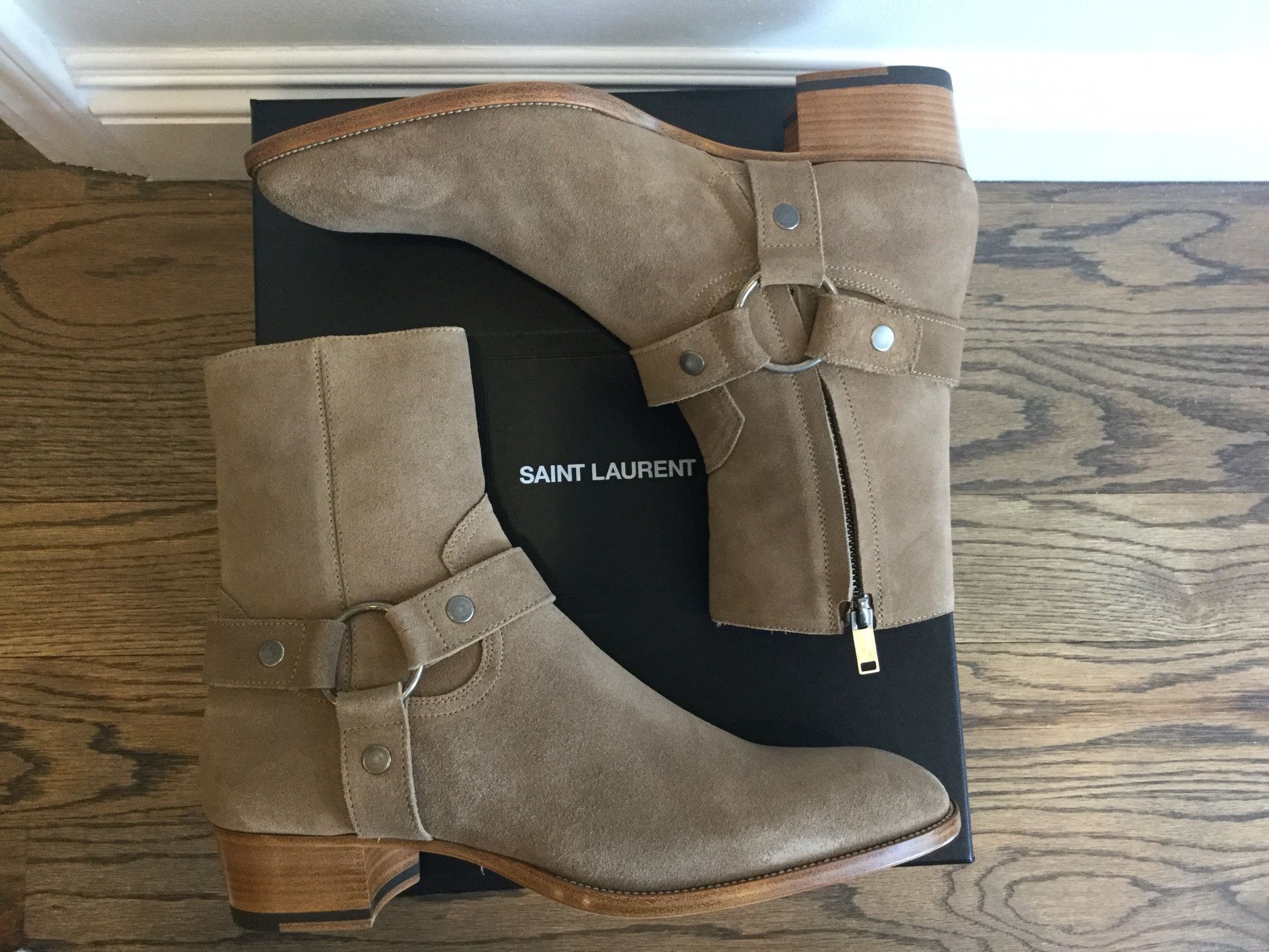 Saint Laurent Paris Saint Laurent Paris SLP Wyatt Suede Harness Boots ...