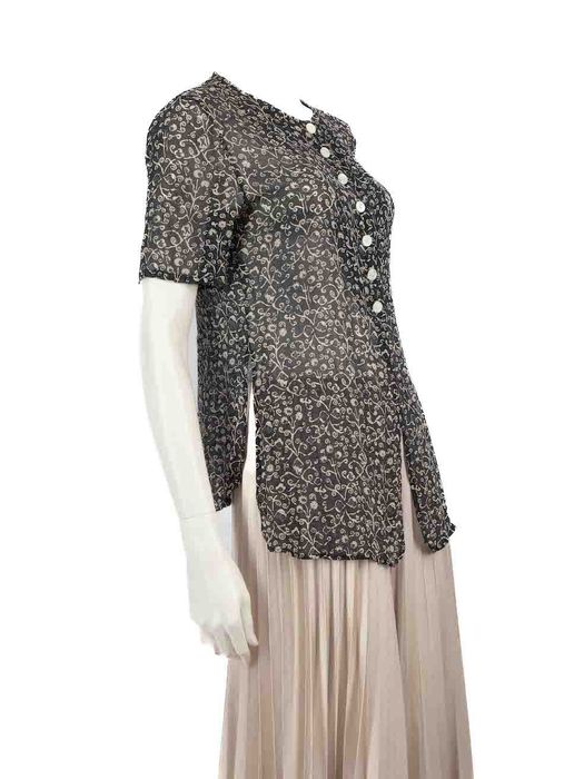 Escada Black Silk Floral Sheer Blouse | Grailed