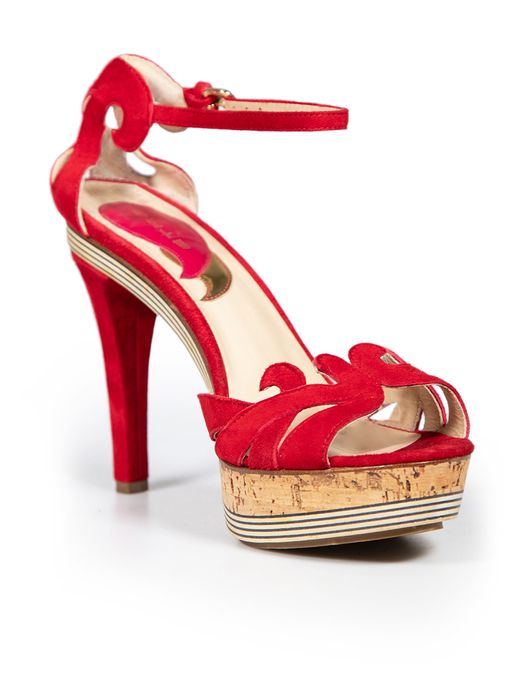Etro Red Suede Wooden Platform Heels | Grailed