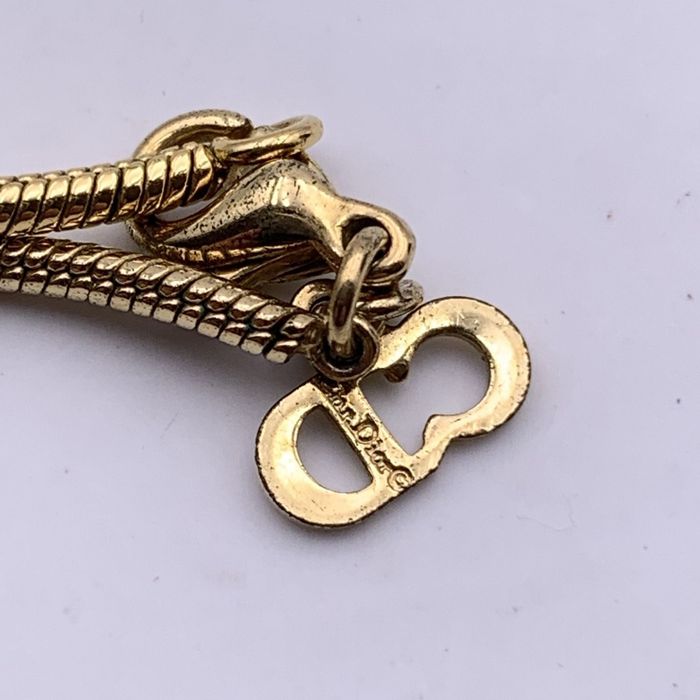 Dior CHRISTIAN DIOR Vintage Gold Metal Logo Dangling Letters Necklace ...