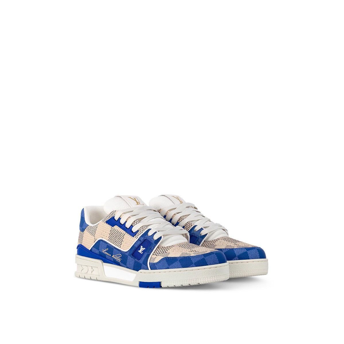 Louis Vuitton LV Shoes Sneakers Leather Monogram Logo blue/white | Grailed