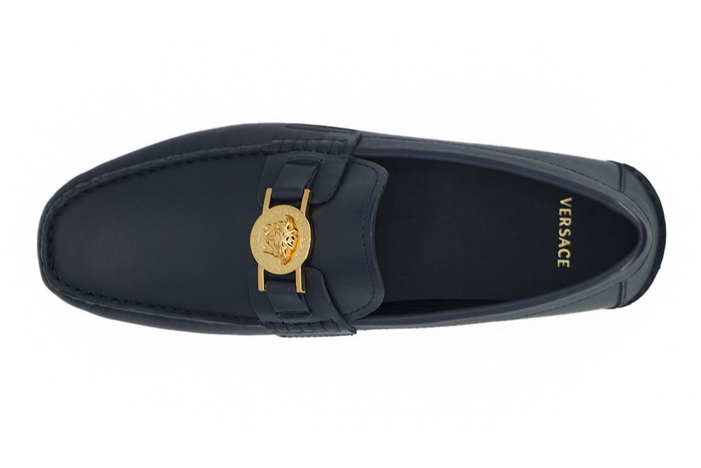 Versace Versace Navy Blue Calf Leather Loafers Shoes | Grailed