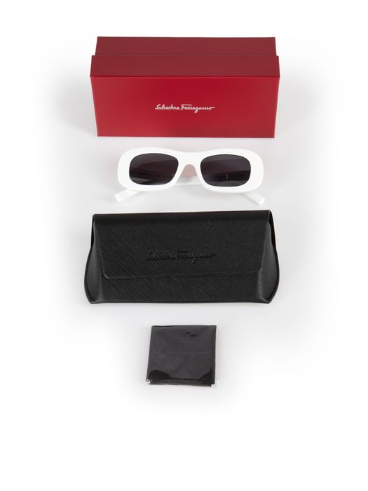 Salvatore Ferragamo White Rectangle Frame Sunglasses | Grailed