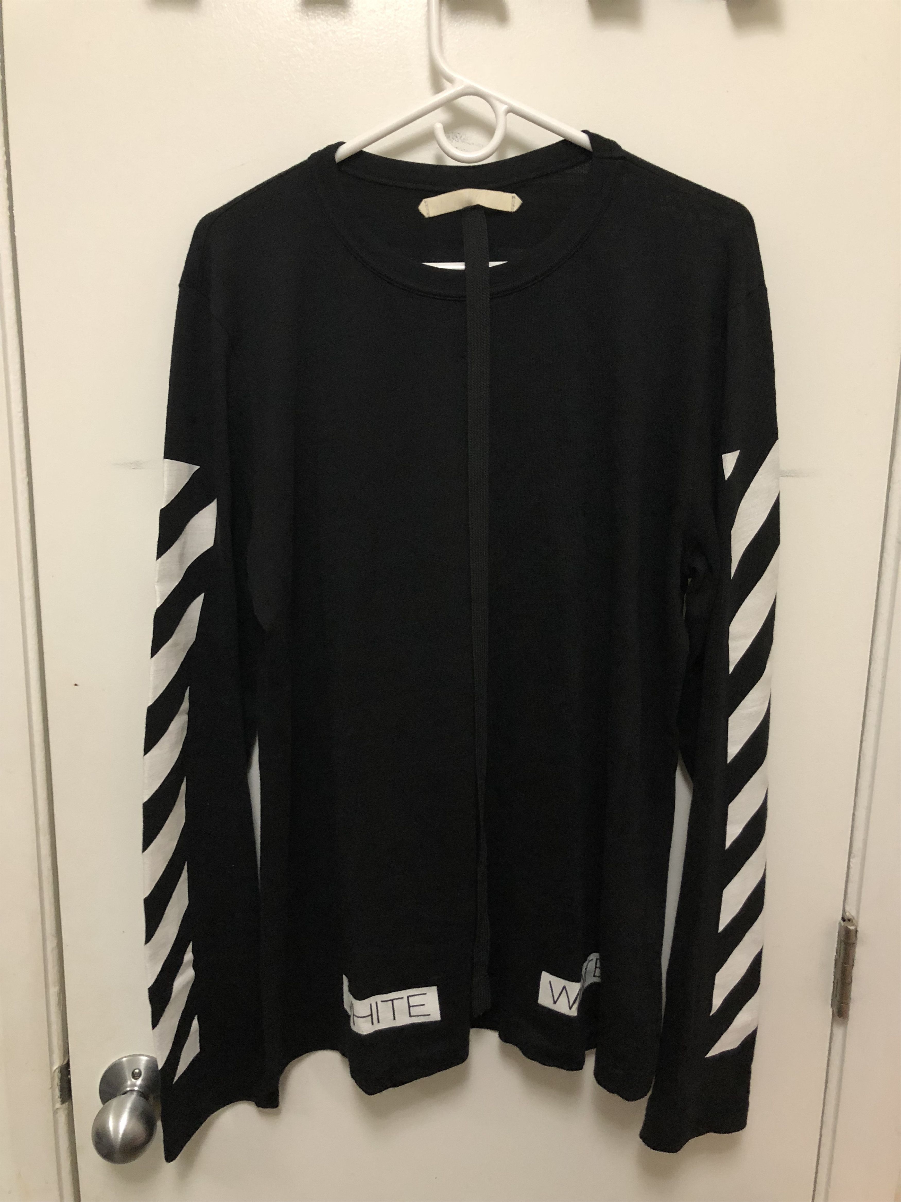 Off-White Off-White Long-Sleeve Diagonals Blue Collar T-Shirt Black ...