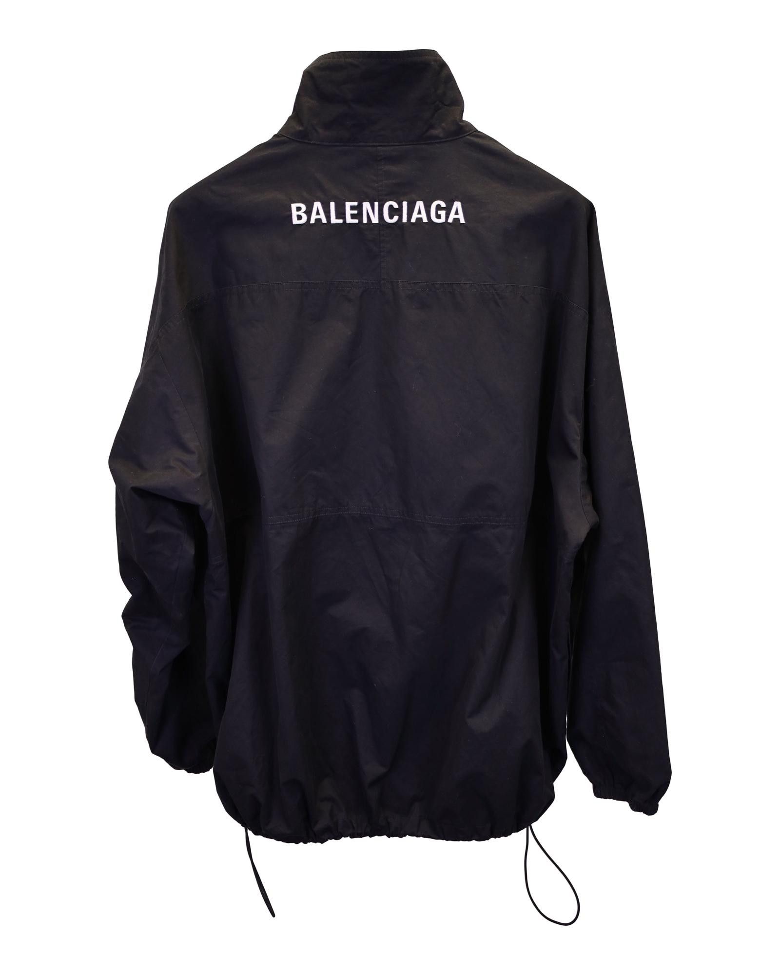 Balenciaga Black Cotton Windbreaker Jacket with Embroidered Logo by ...