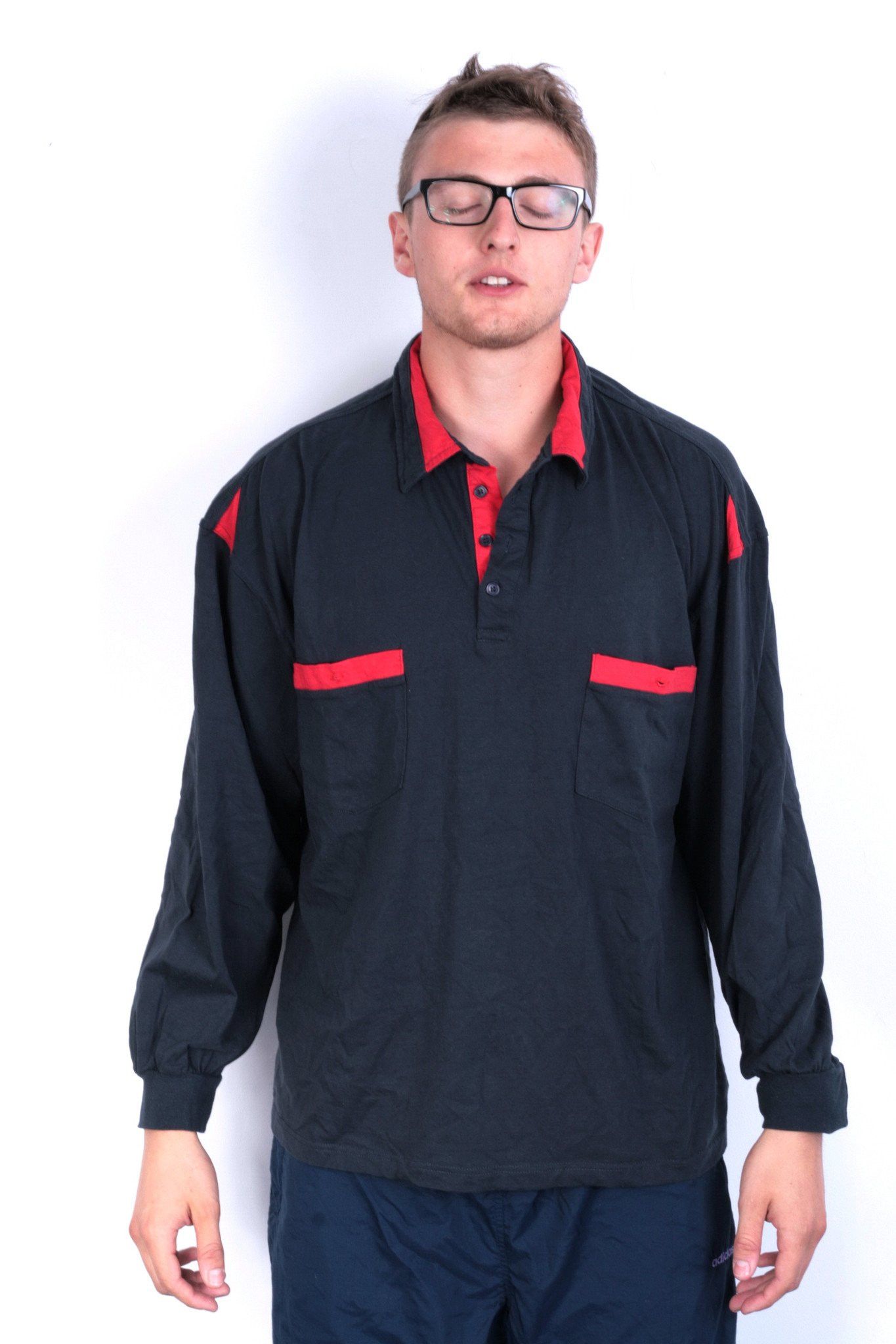 Other Roger Kent Mens 62 Polo Shirt Navy Blue Cotton Long Sleeve 4121 ...