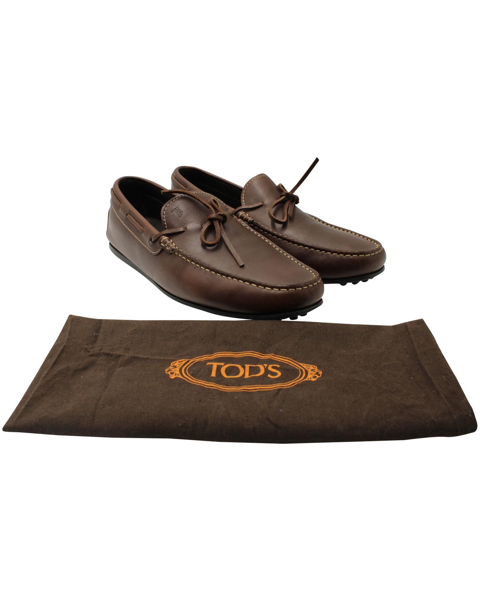 Tod's Brown Leather Driving Loafers with Iconic Rubber Outsole by Tods ...