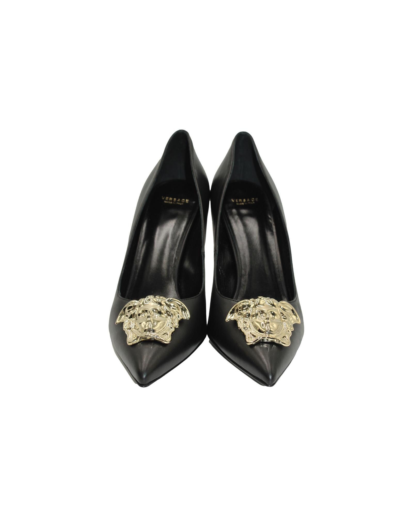 Versace Medusa Head Pointed-Toe Pumps in Black Leather | Grailed