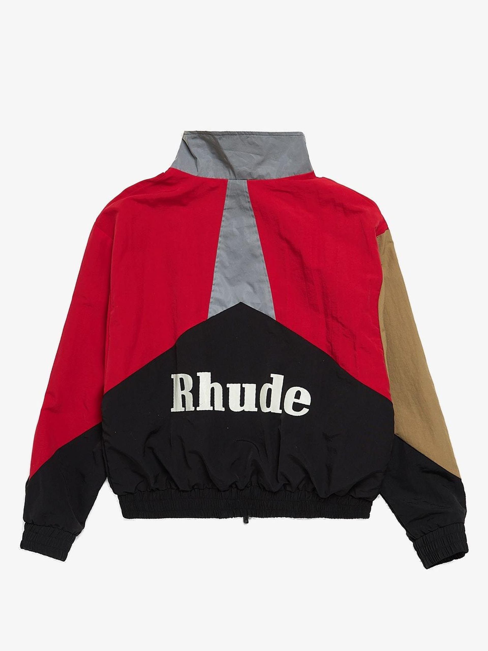 Rhude Red Black and Mustard Colorblock Nylon Track Jacket | Grailed