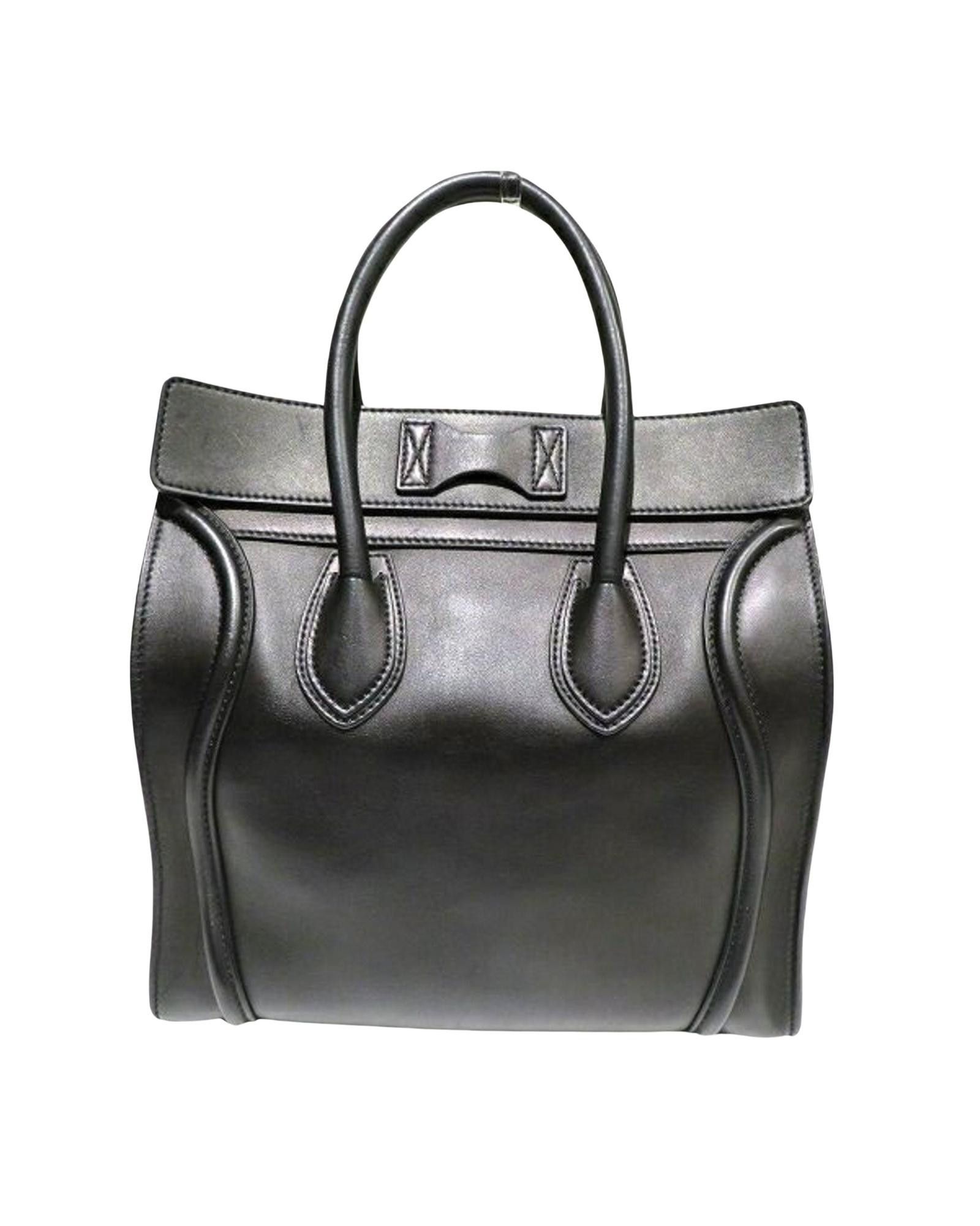 Celine Black Leather Tote Bag with Outer Pocket and Open Closure | Grailed