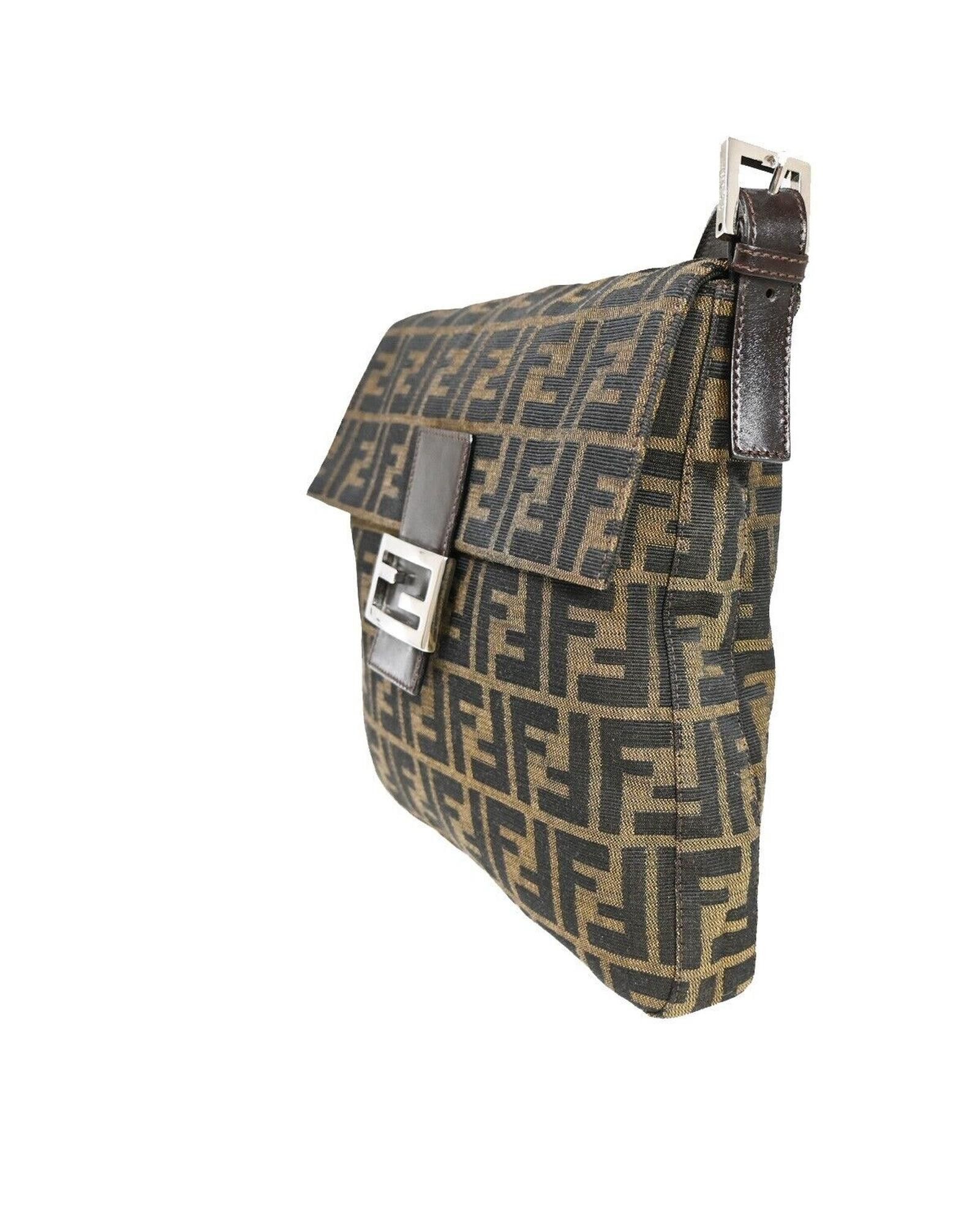 Fendi Brown Canvas Rectangular Shoulder Bag with Zucca Pattern | Grailed