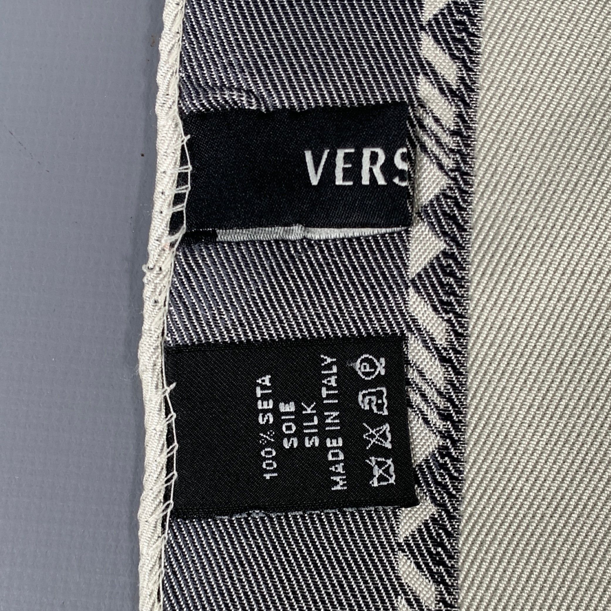 Versace Grey Cream Color Block Silk Pocket Square | Grailed