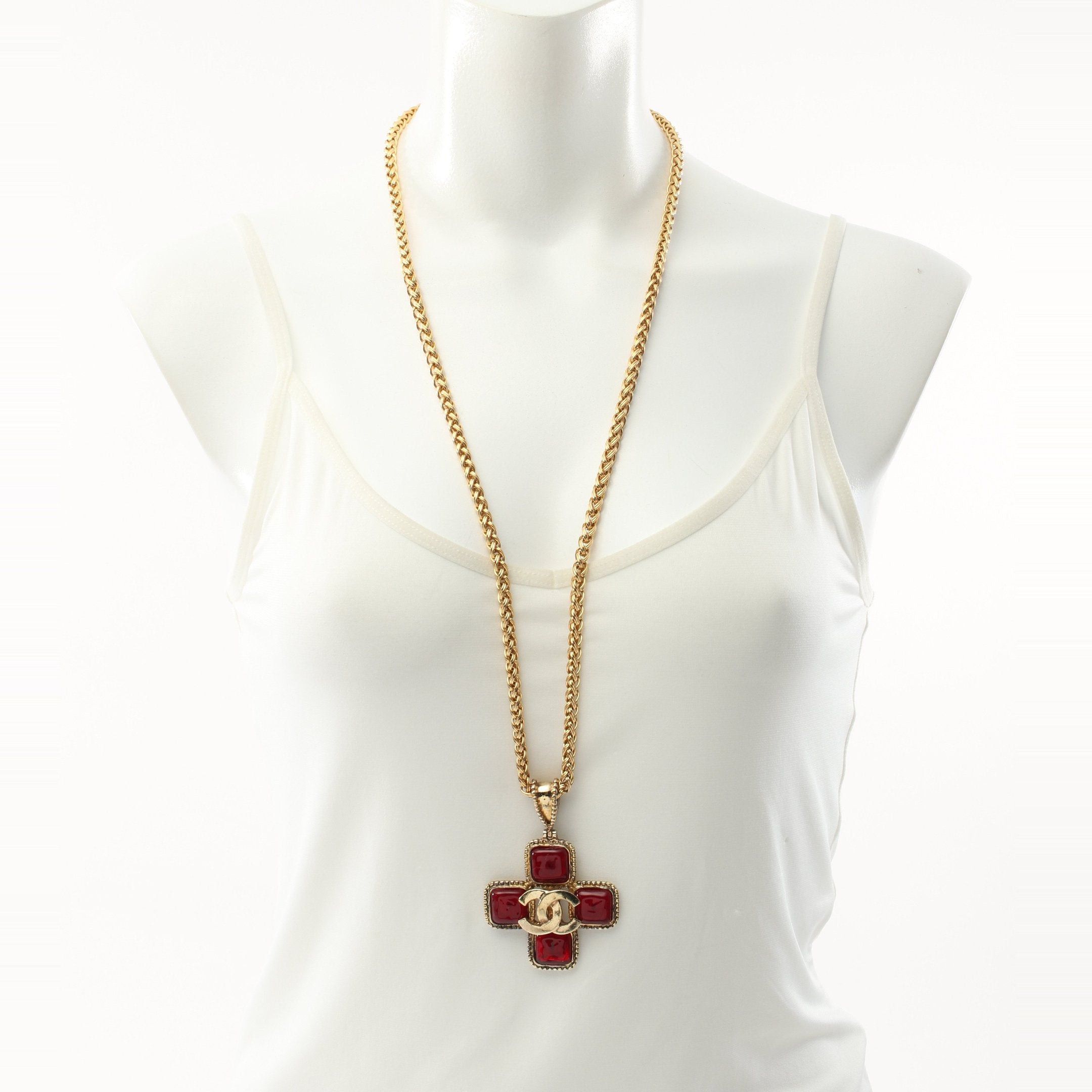Chanel Chanel Coco Mark Necklace Gp Gold Red Cross Motif 96A | Grailed