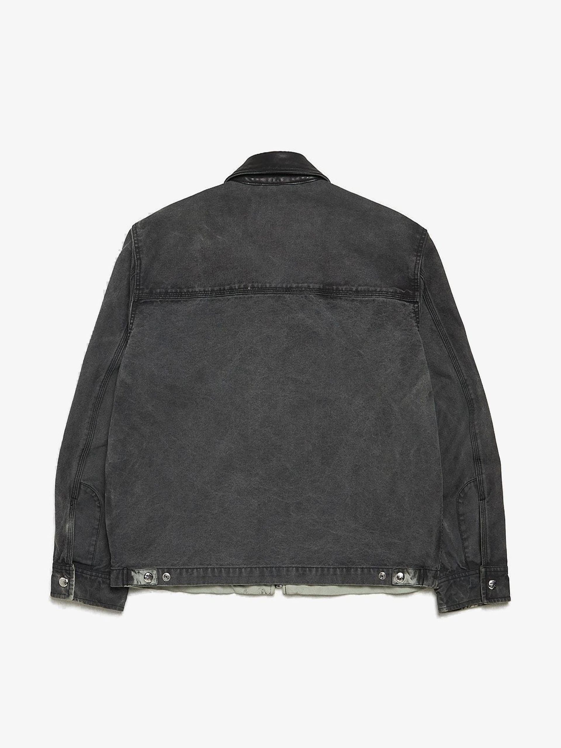 Diesel Gray Washed Leather Collar Zipped Denim Jacket | Grailed