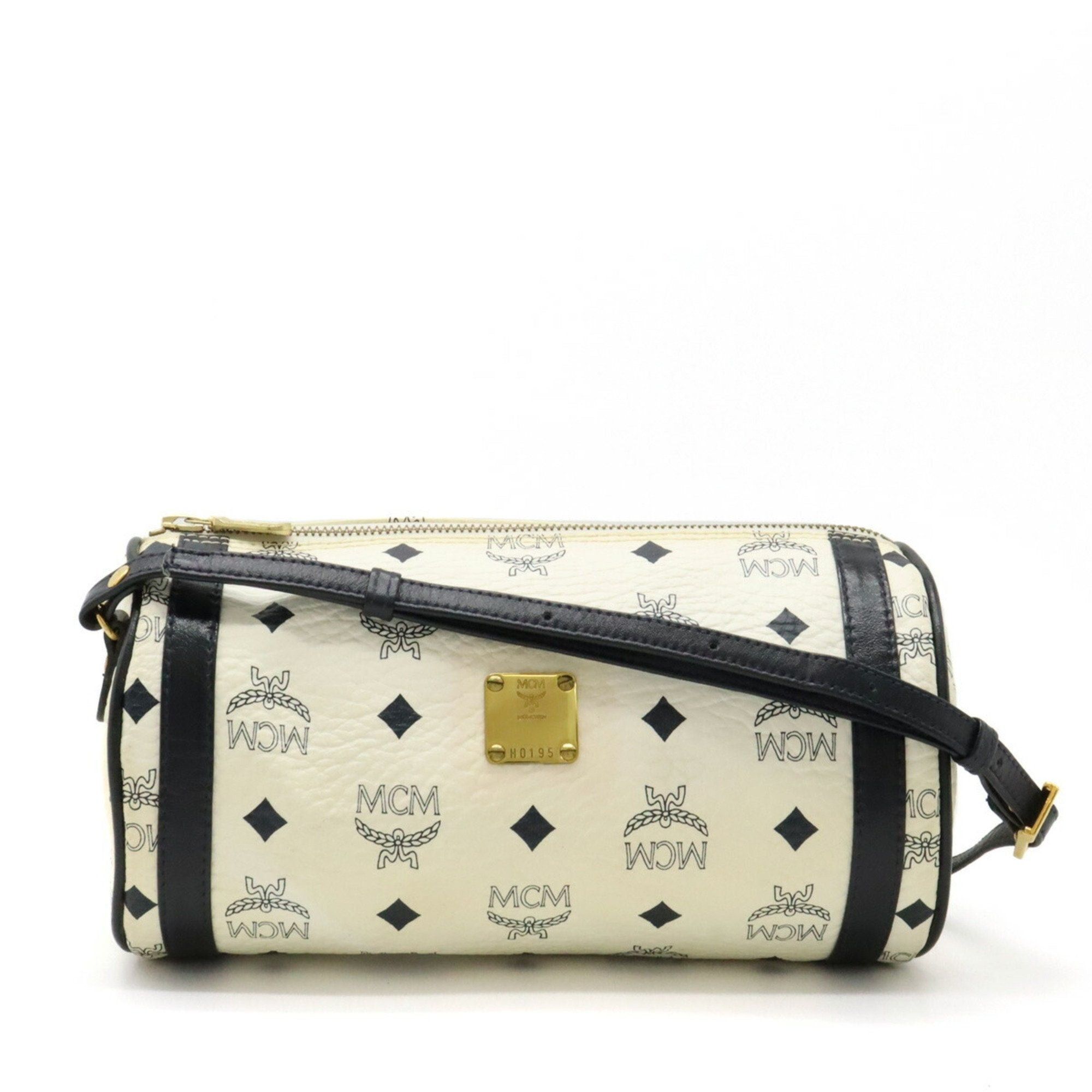 MCM MCM Glam Visetos Shoulder Bag Pochette Drum PVC Leather White Black | Grailed