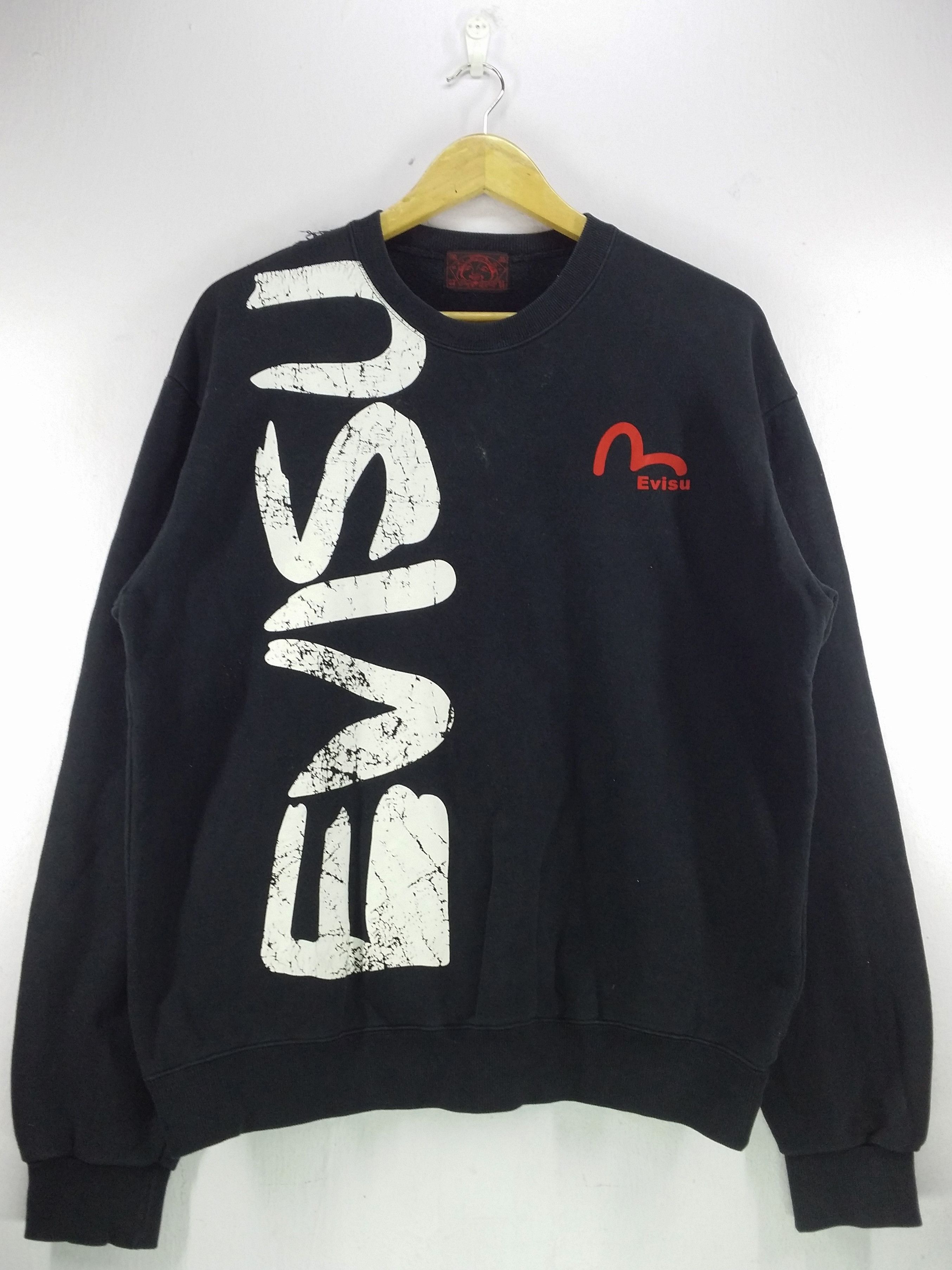 Evisu Vintage 90's Evisu Big Logo Spell Out Black Sweatshirt Jumper ...