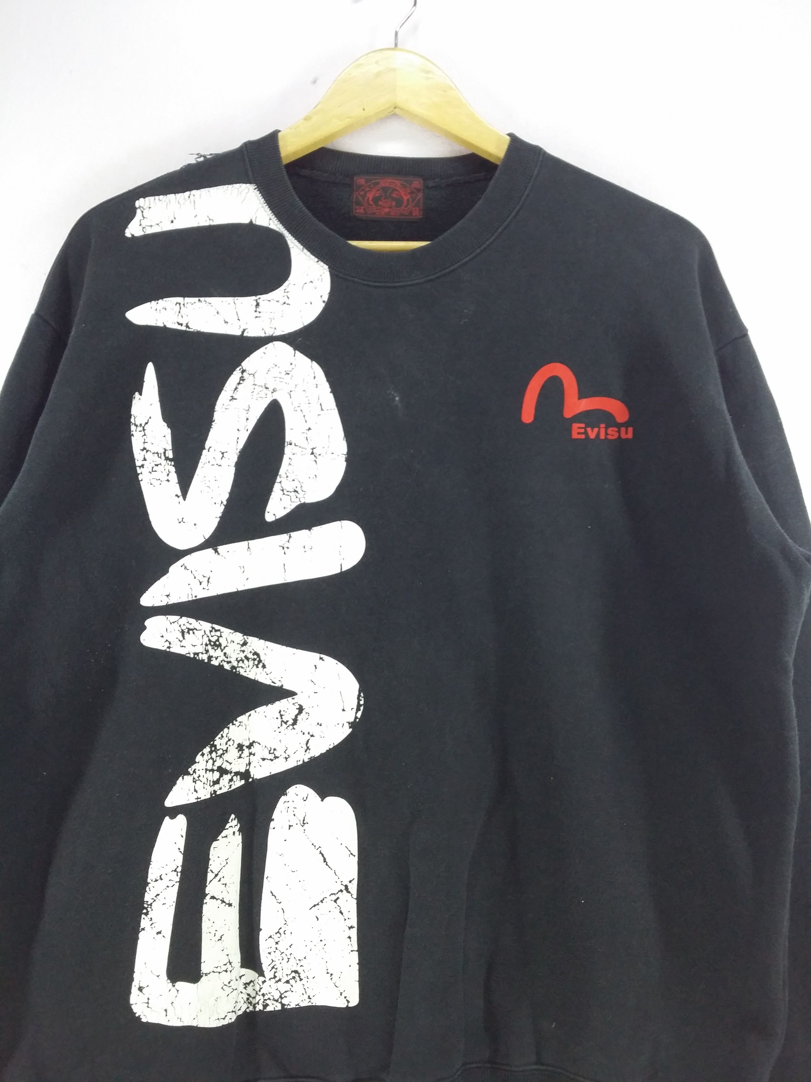 Evisu Vintage 90's Evisu Big Logo Spell Out Black Sweatshirt Jumper ...