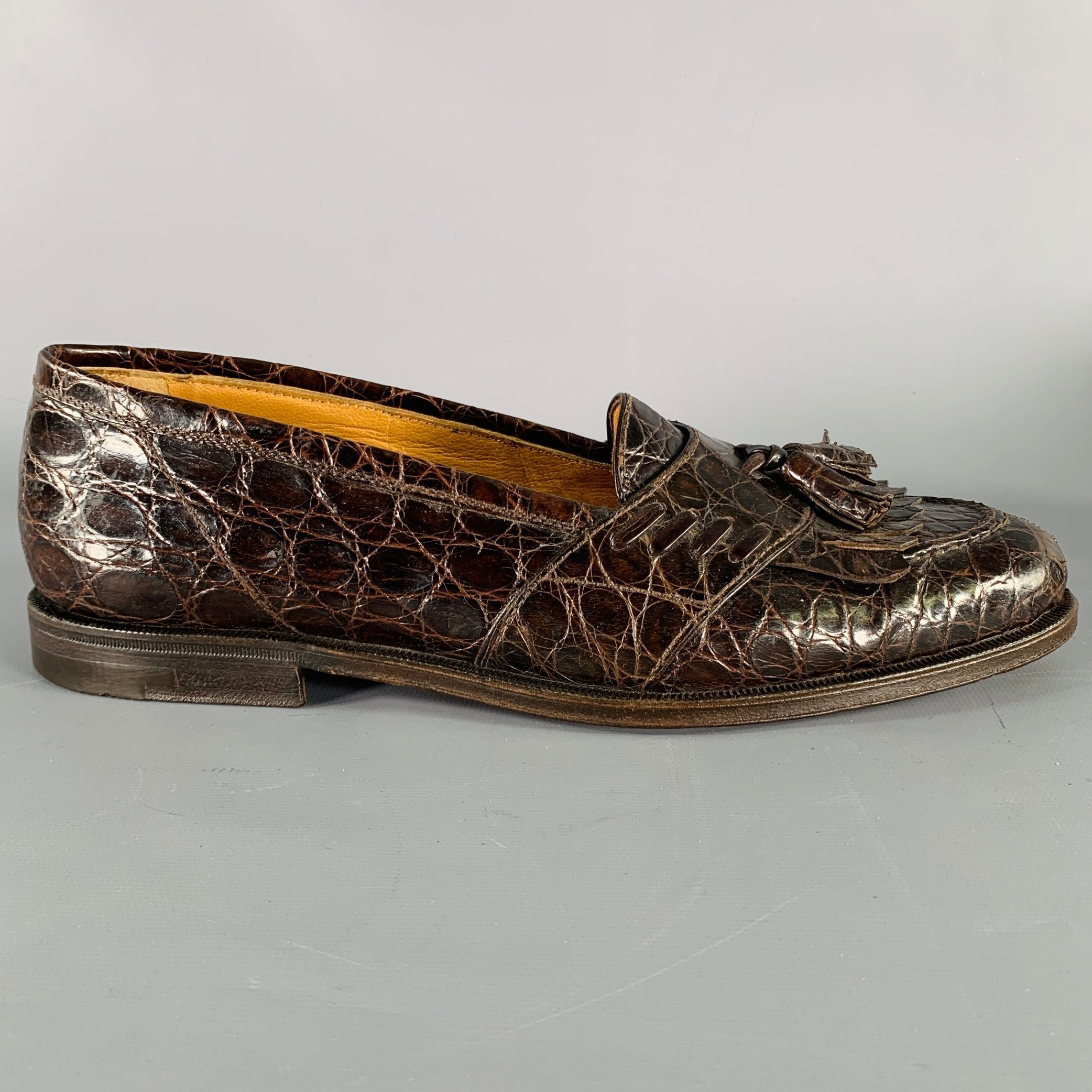 A. Testoni Brown Alligator Leather Moccasin Loafers | Grailed