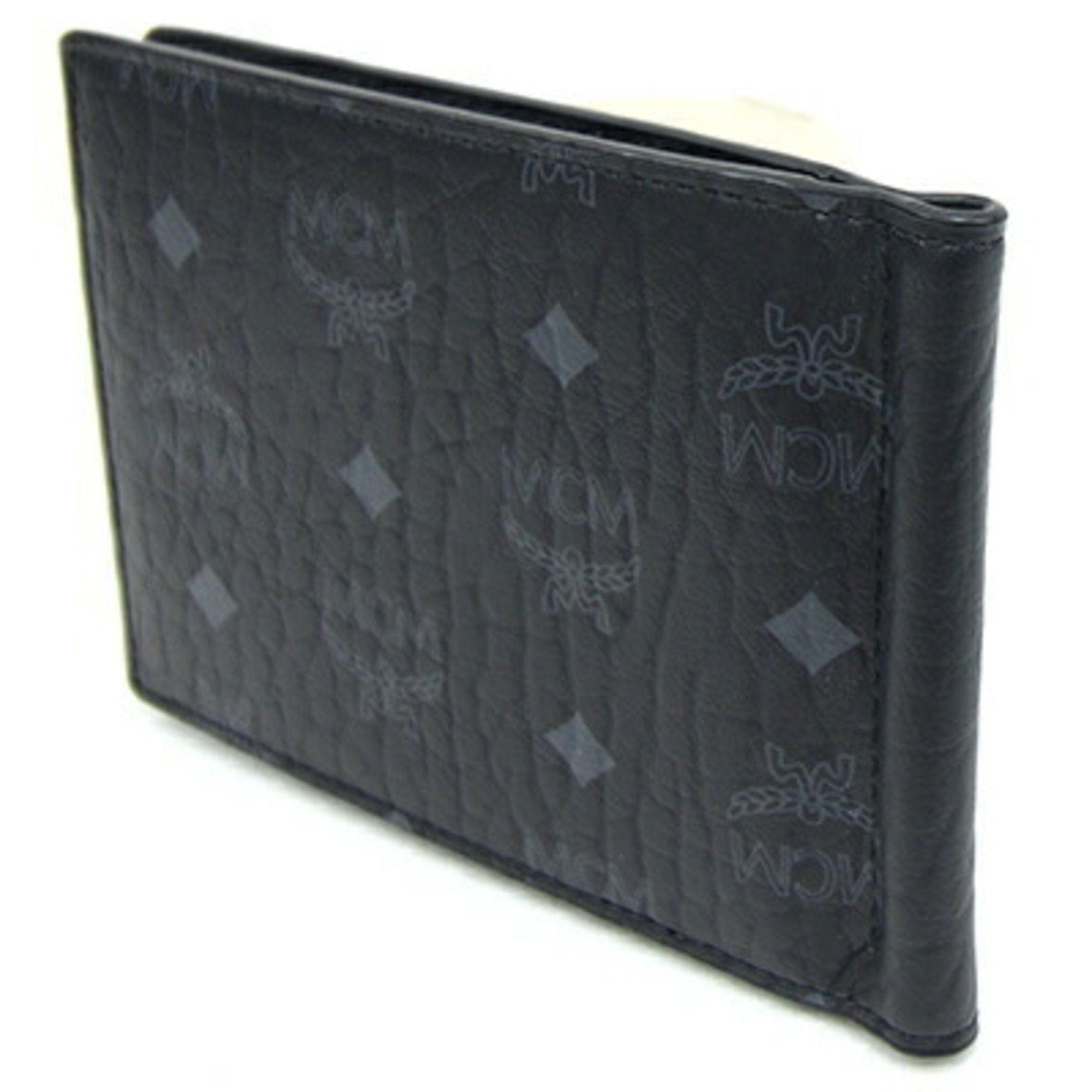 MCM MCM Money Clip Visetos MXC AAVI01 Black Leather Bi-fold Wallet Bill ...